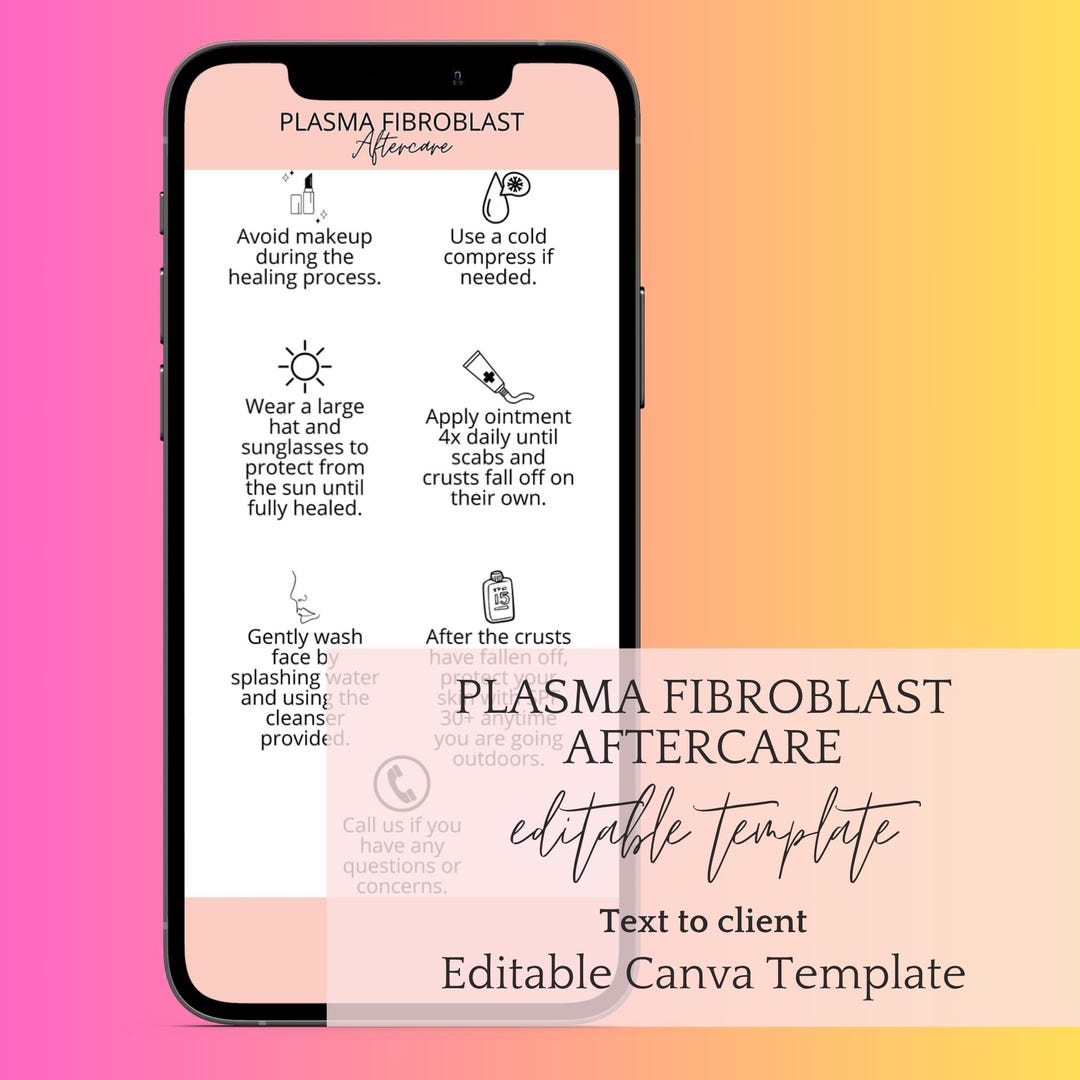 Plasma Fibroblast Aftercare, Editable Esthetician Template, Plasma Skin ...