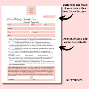 Microblading Consent Form, DIY Editable Printable 1 Page Canva Template ...