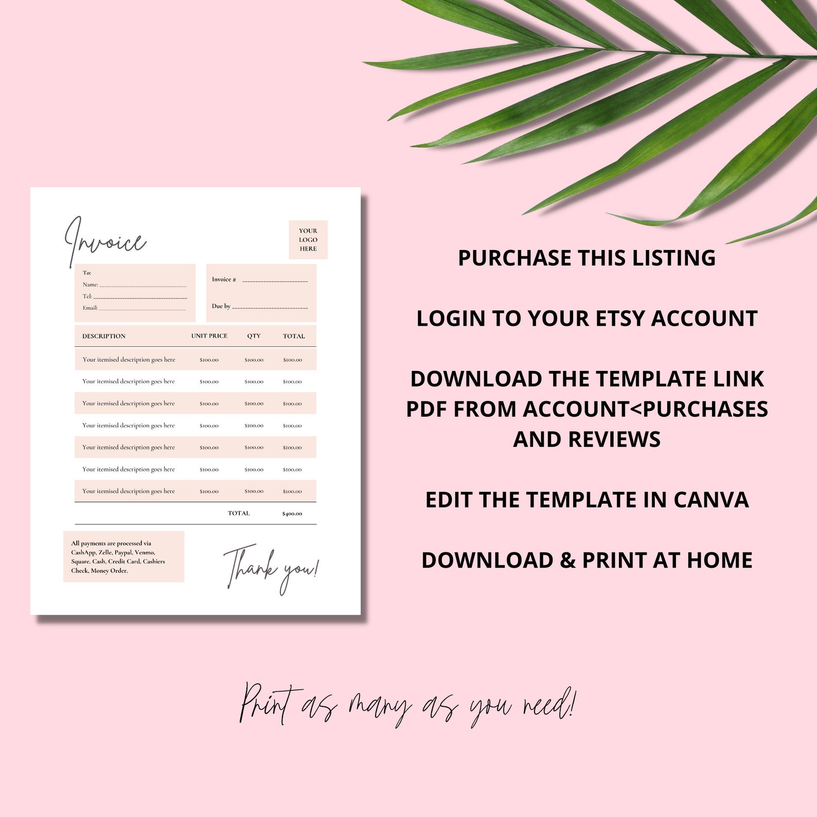 Editable Invoice Form Template I Small Business Invoice Form Etsy