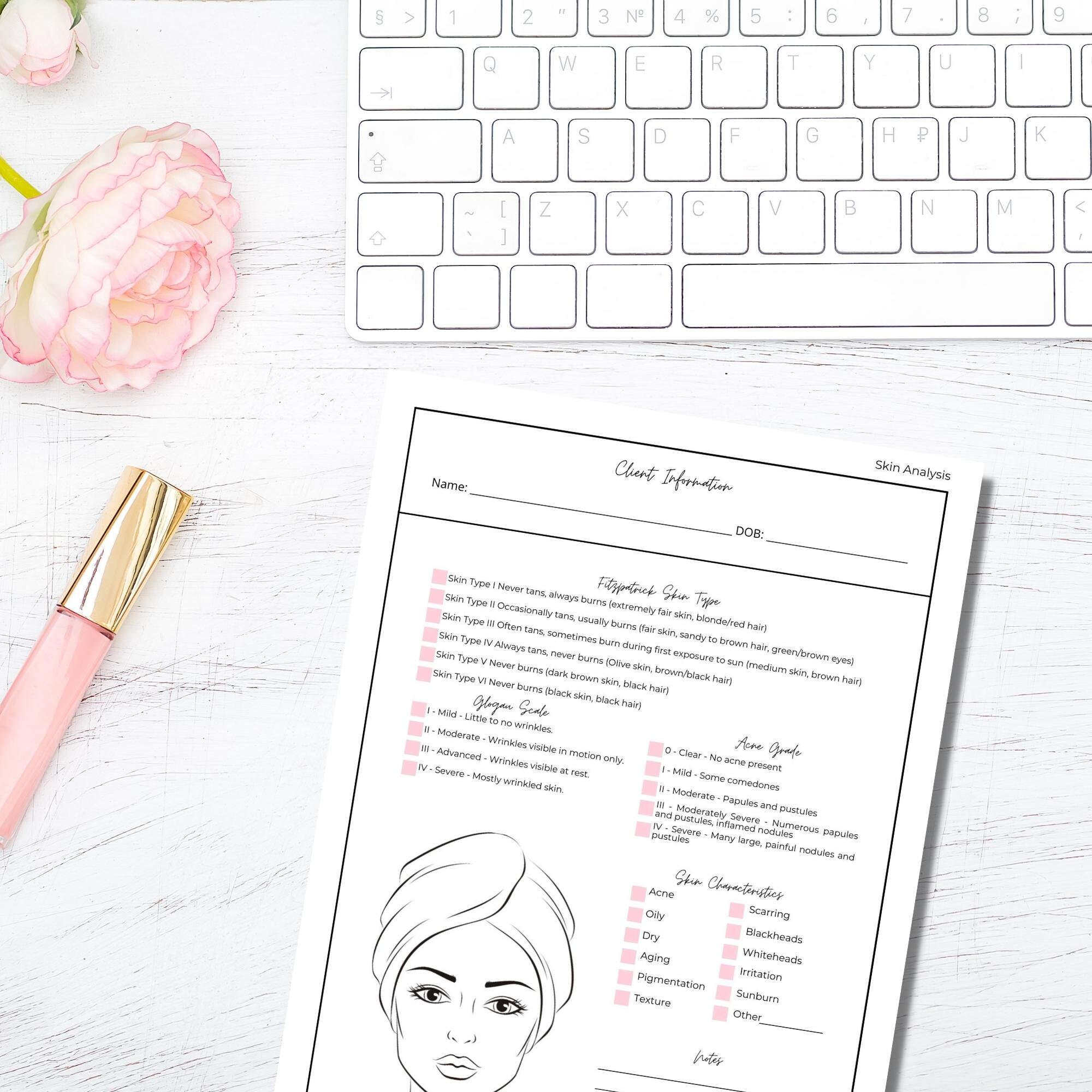 Editable Skin Analysis Form Template, Esthetician Client Record (PDF ...