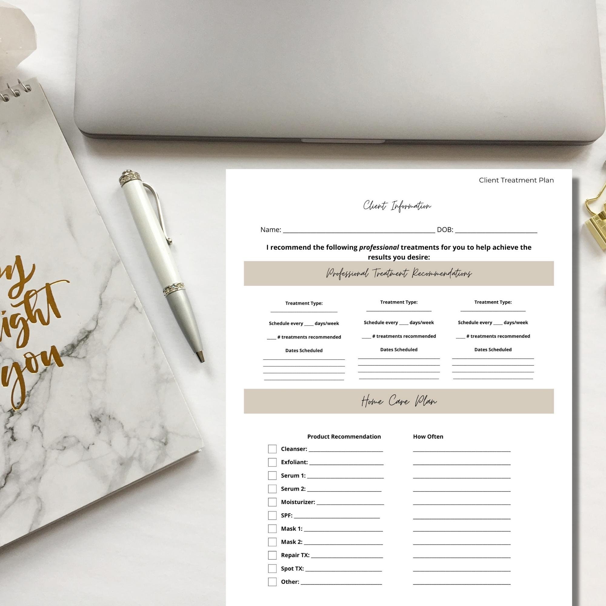 Editable Client Treatment Plan Template, Skincare Recommendation Form ...