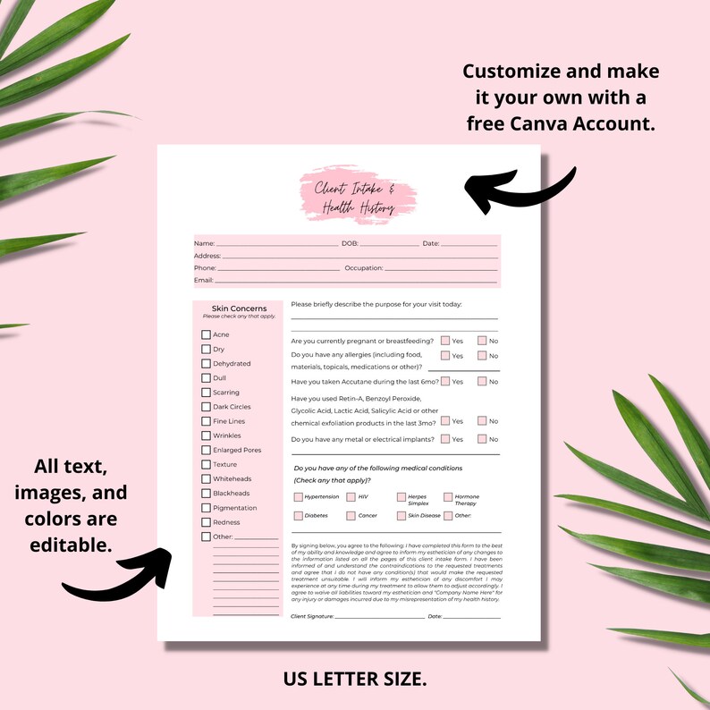 Editable Esthetician Client Intake Form Editable Printable - Etsy