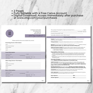 Stud Dog Contract Agreement Editable Dog Breeding Canva Template Canine Breeder Contract Dog ...