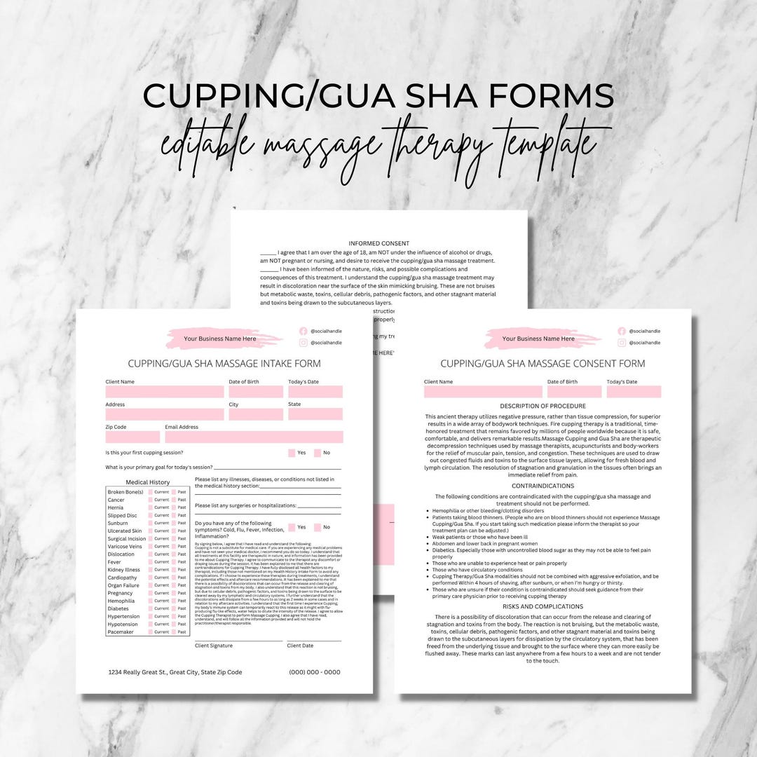 Cupping & Gua Sha Therapy Forms | Editable Intake and Consent | Digital ...