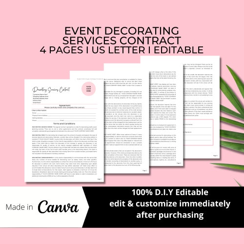 DIY Event Decorating Services Contract Agreement EDİTABLE - Etsy