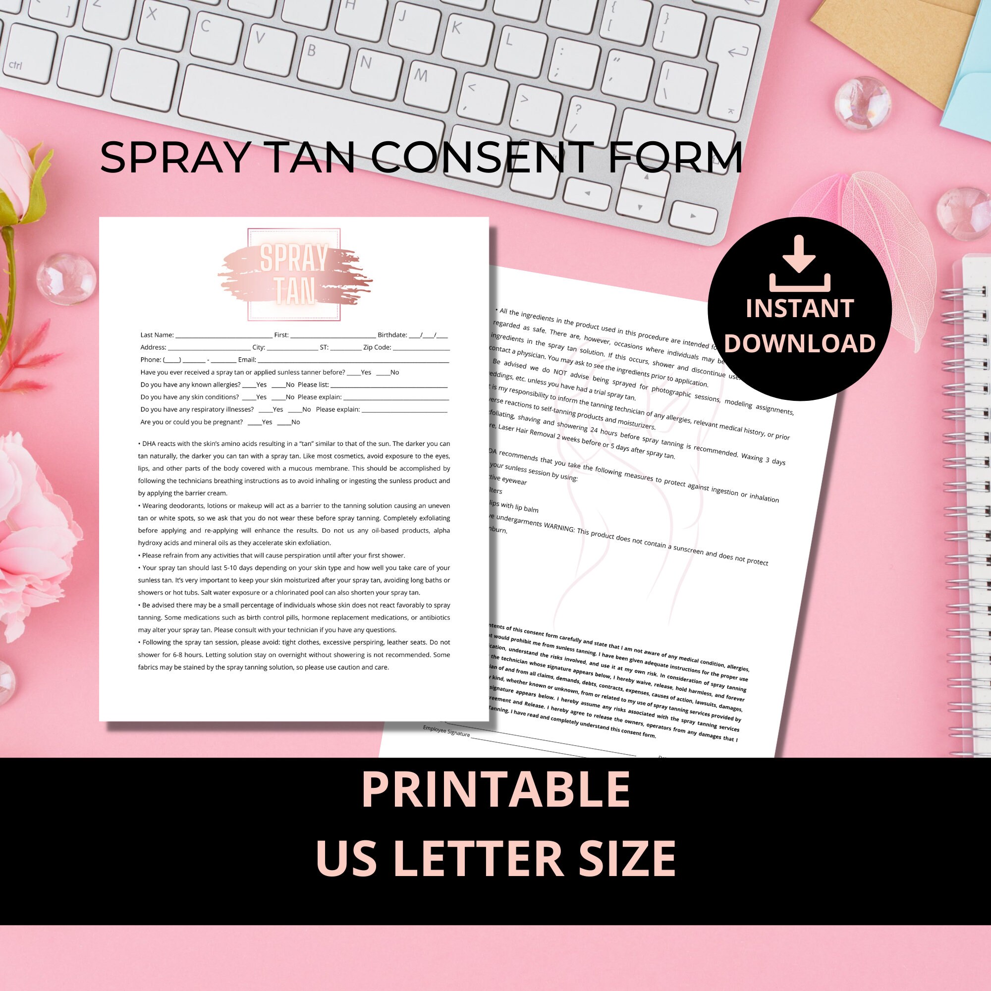 Spray Tan Consent Form Waiver Esthetician Cosmetologist - Etsy