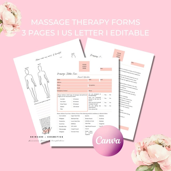 Massage Intake Consent Form With Body Charts - Etsy