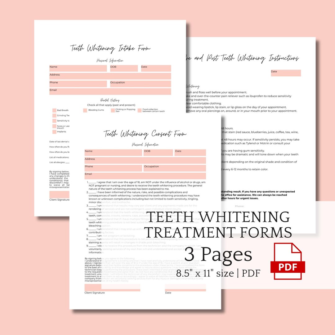 Teeth Whitening Intake Form Teeth Whitening Consent Form Teeth ...