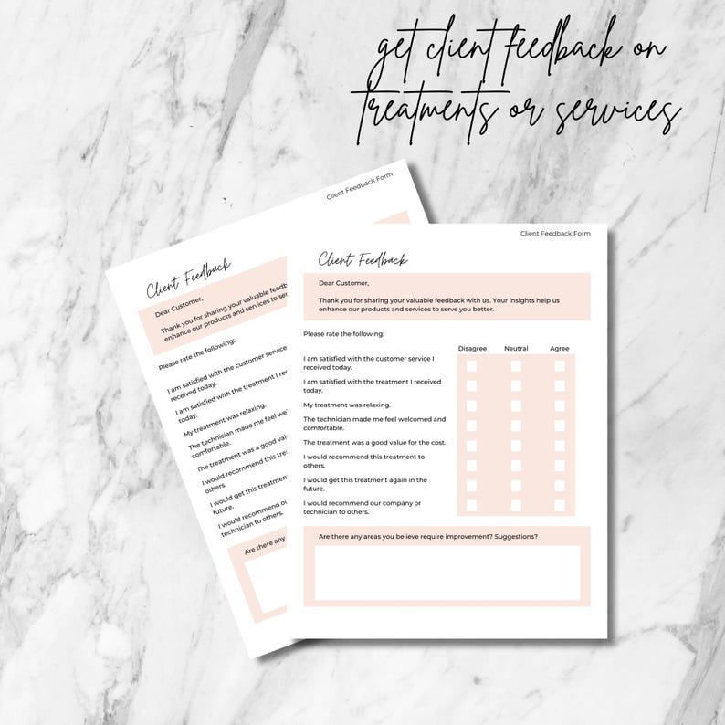 Spa Client Feedback Form, Client Questionnaire, Client Survey, Service ...