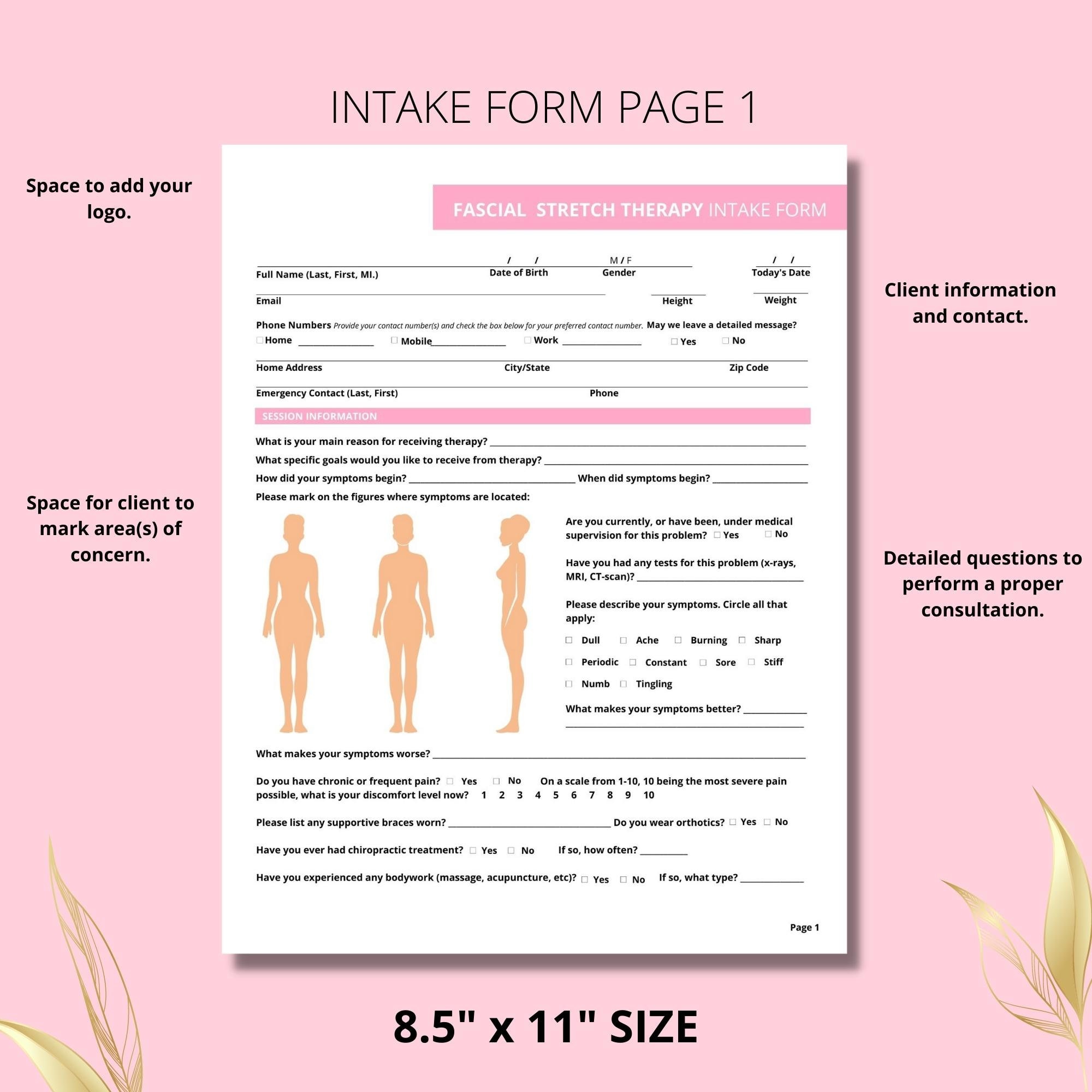 Fascial Stretch Therapy Intake and Consent Form Body Diagram - Etsy