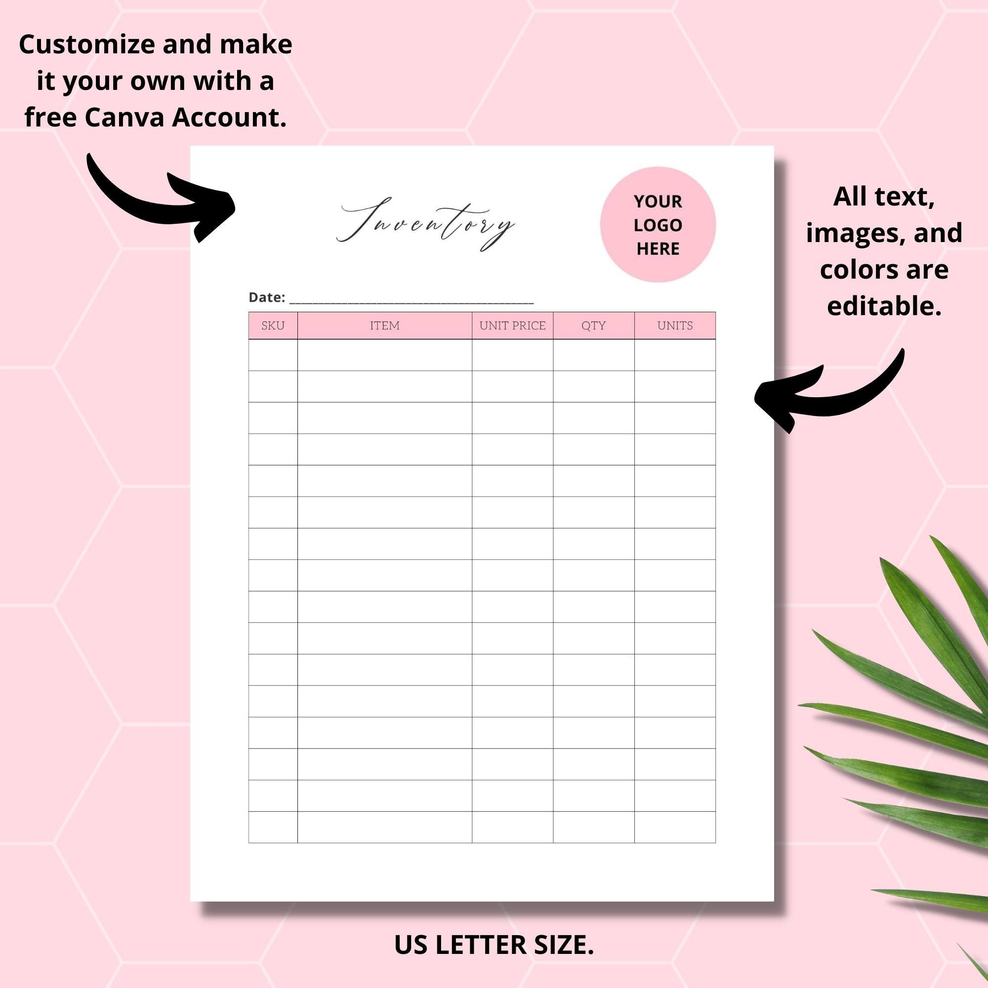 Editable Inventory Management Form Inventory Tracker PDF - Etsy