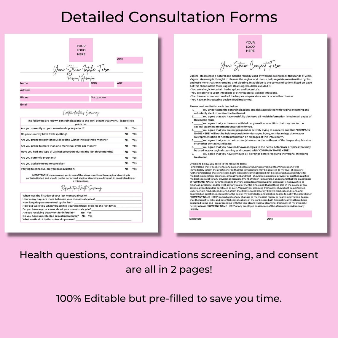 Yoni Steam Bath Intake and Consent Form Vaginal Steaming - Etsy