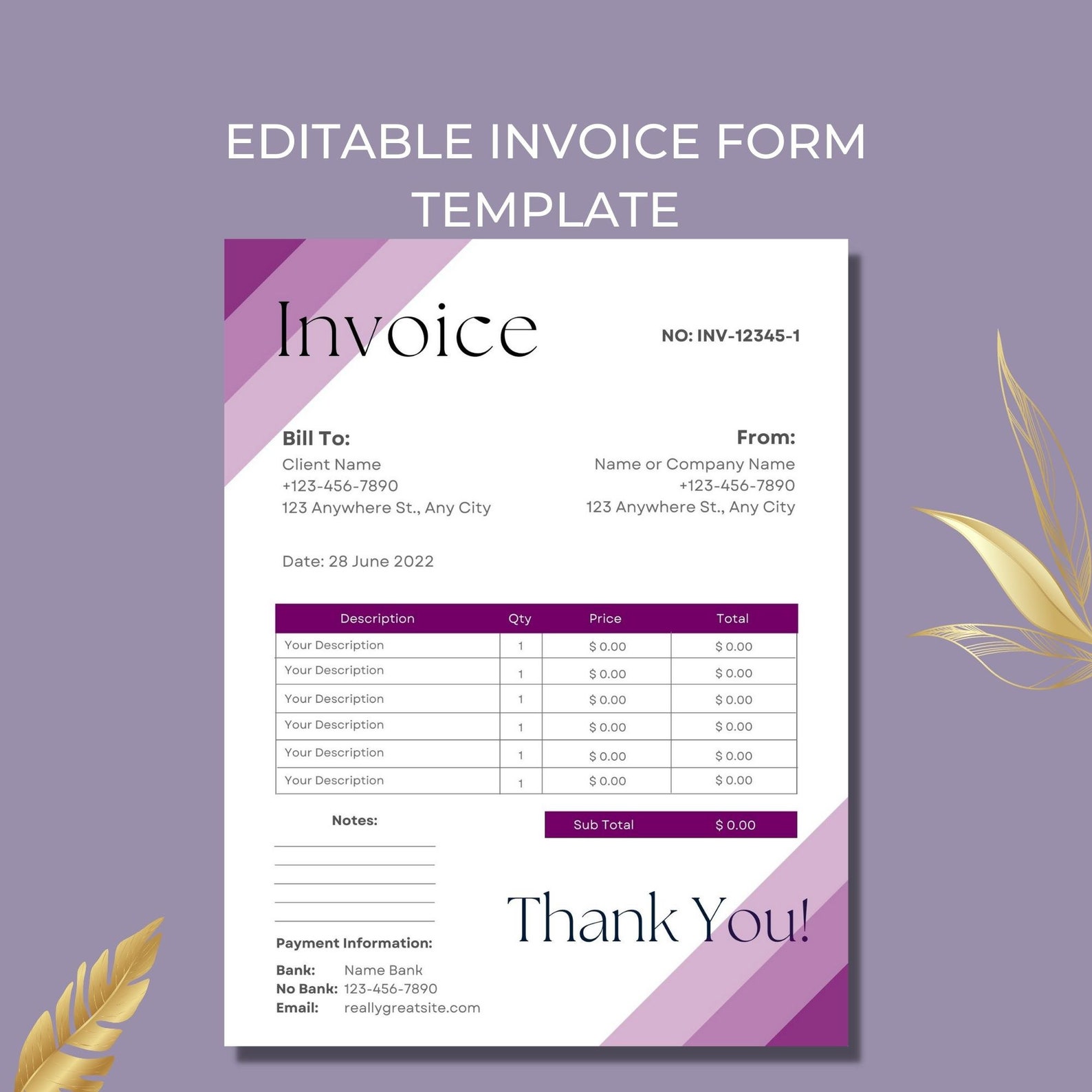 Editable Invoice Form Template Small Business Invoice Form - Etsy