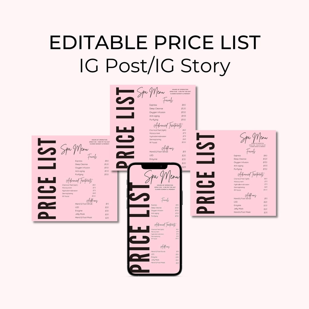 Editable Social Media Price List Menu Template, Social Media Post ...