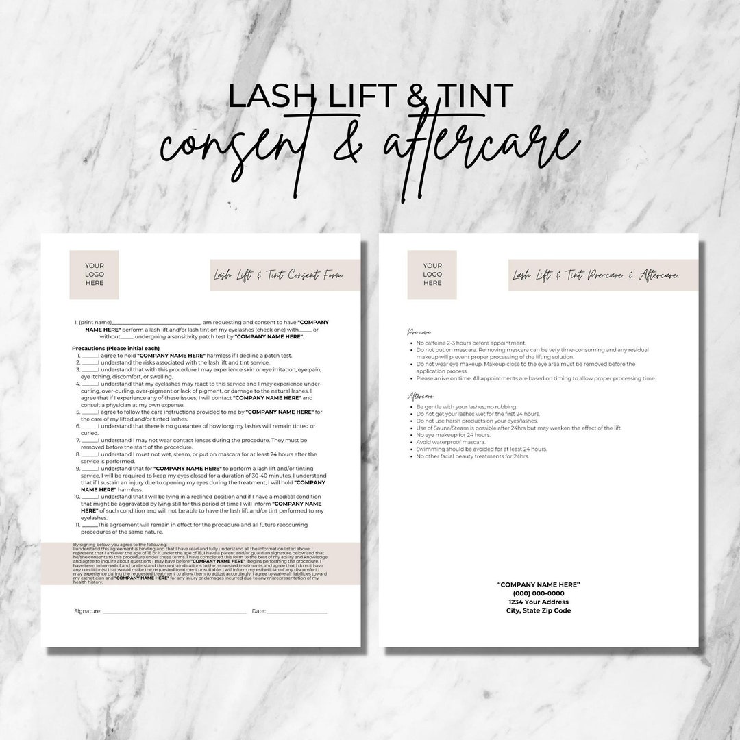Lash Lift and Tint Consent Form, Pre-care and Aftercare, DIY Editable ...