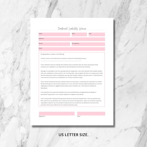 Pink General Treatment Liability Waiver PDF for Esthetician, Spa, Salon ...