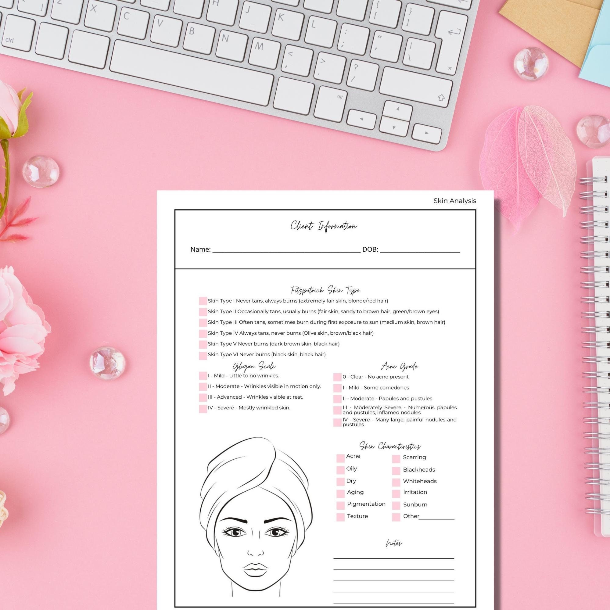 Editable Skin Analysis Form Template, Esthetician Client Record (PDF ...