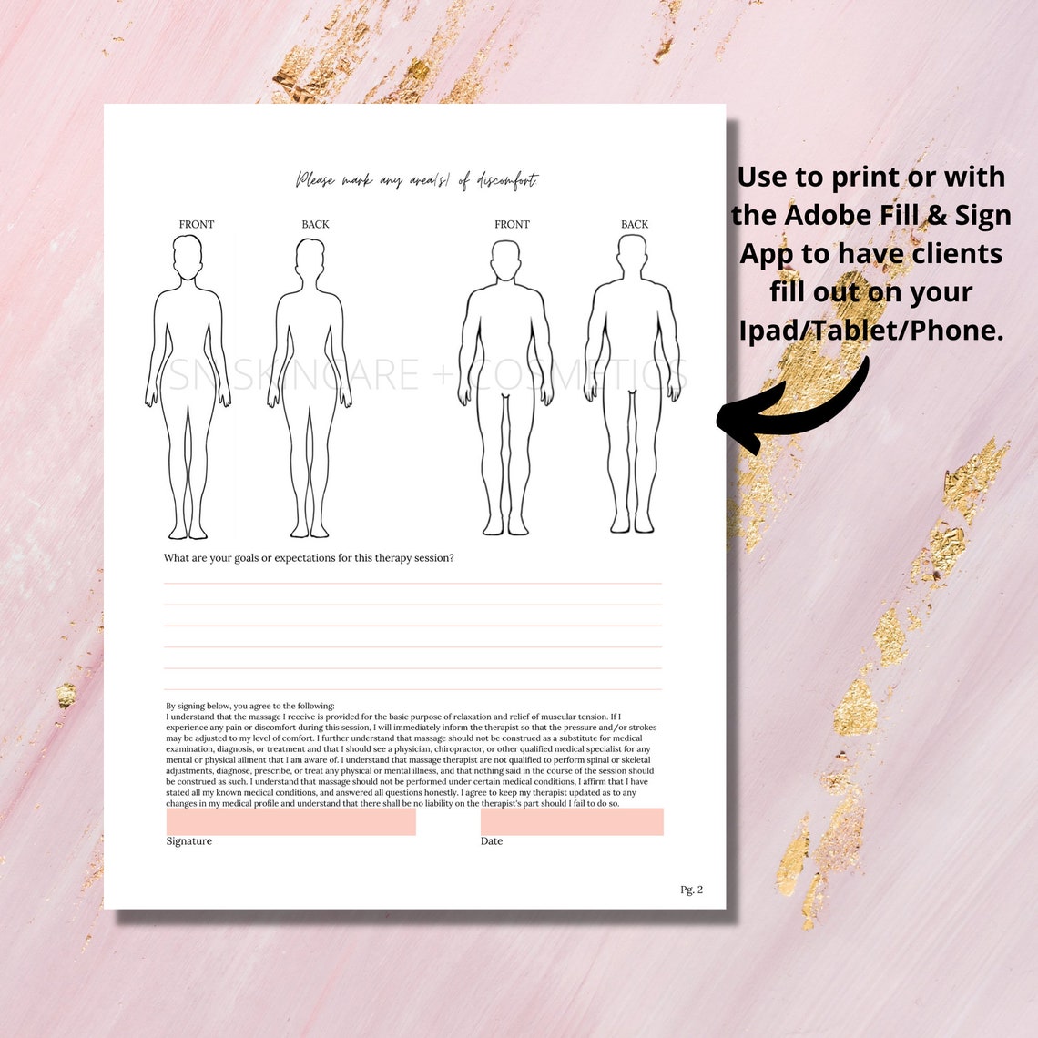Massage Intake Consent Form With Body Charts I DIY Editable - Etsy
