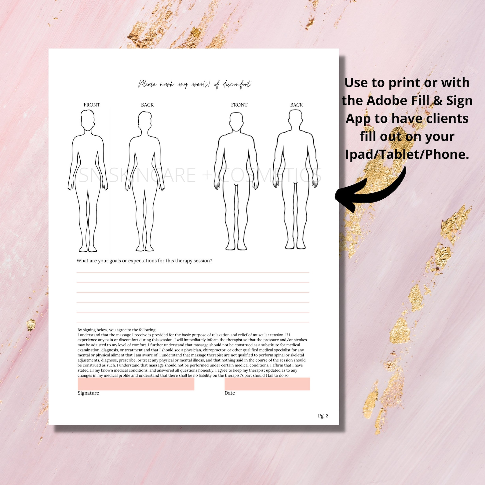 Massage Intake Consent Form With Body Charts I DIY Editable - Etsy