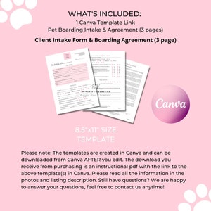 Pet Boarding Intake Form and Contract Agreement, DIY Editable Printable ...