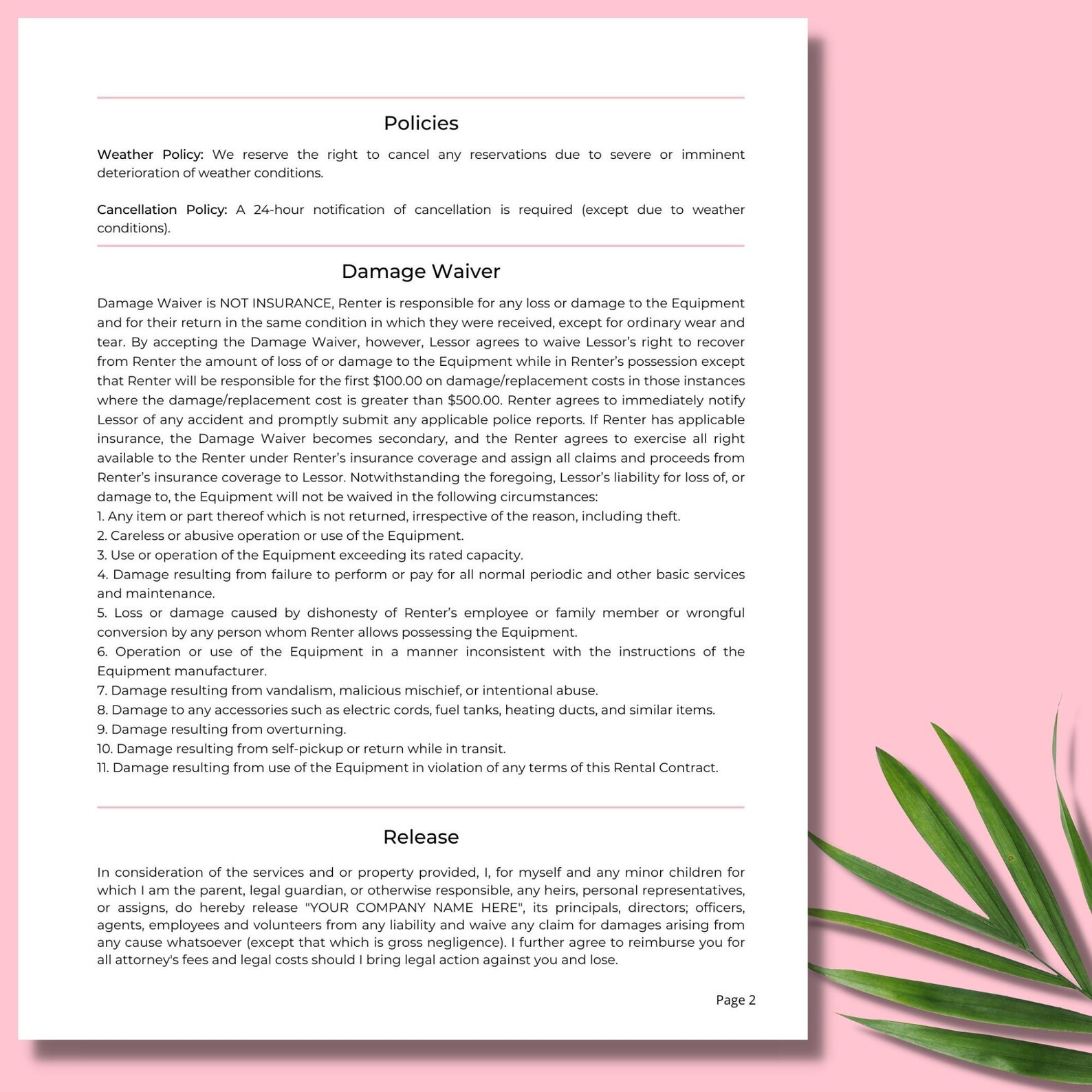 Bounce House Rental Contract Agreement, 4 Page Editable Canva Template ...