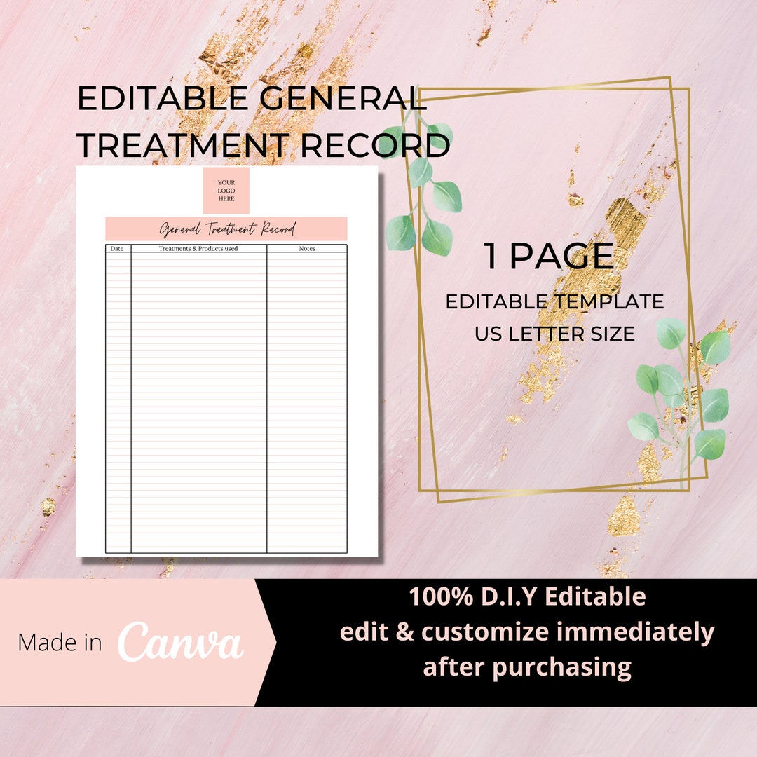 Client Treatment Record Form I Client Service Record I Editable Canva ...