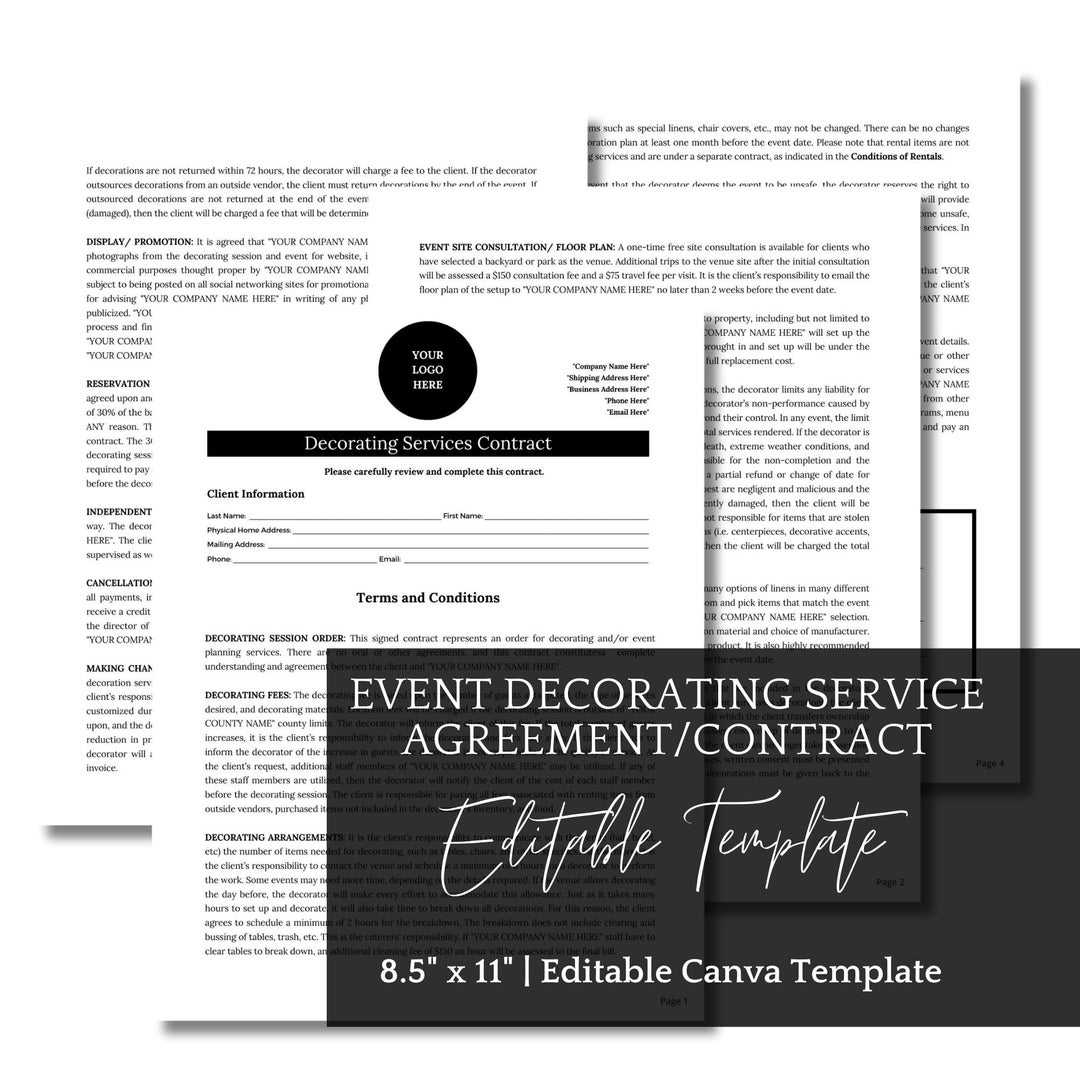 Event Decorating Service Contract Agreement, Event Equipment Rental ...