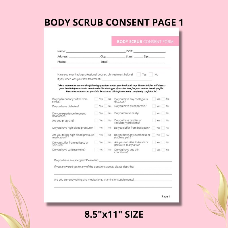 Body Scrub Consent Form DIY Editable Printable 2 Page Canva - Etsy