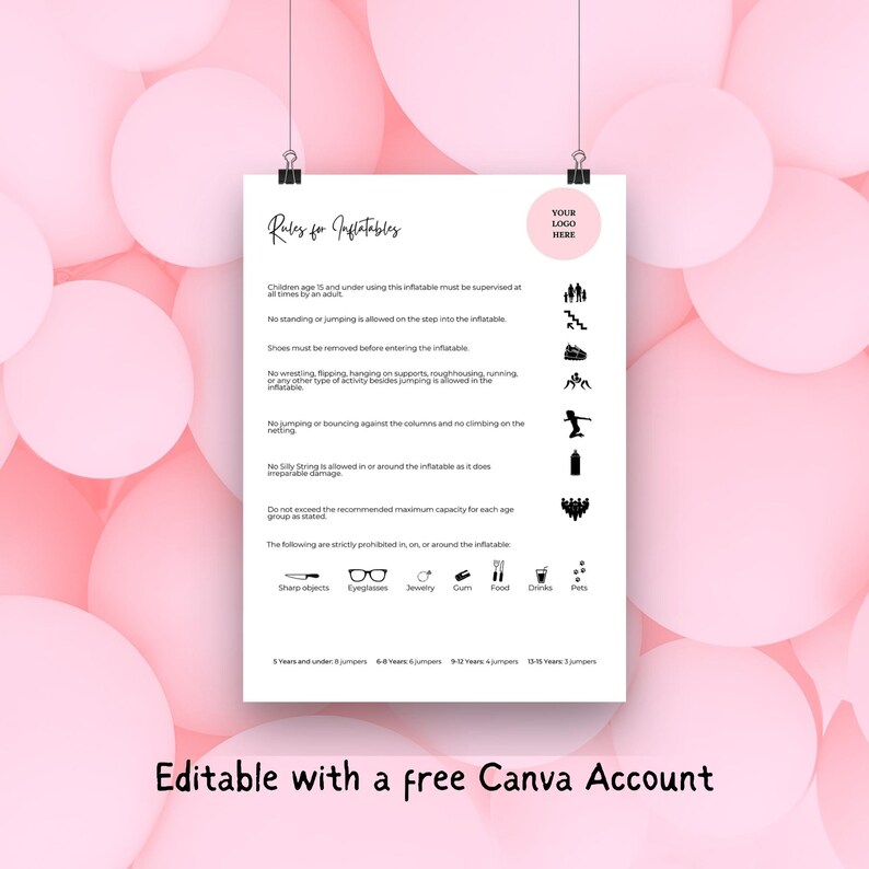 Inflatable Rules Sign Templates 3 DIY Editable Designs Canva - Etsy