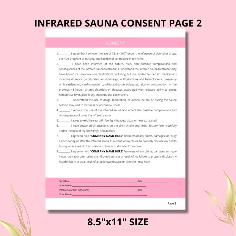 Infrared Sauna Consent Form, Editable Canva Template (2 Pages) - Etsy ...