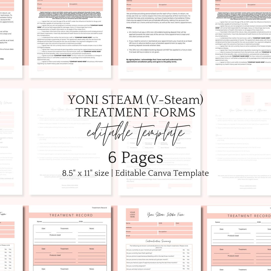Vaginal Steaming Treatment Forms V Steam Intake Consent Form Yoni Steam Form Bundle Editable ...