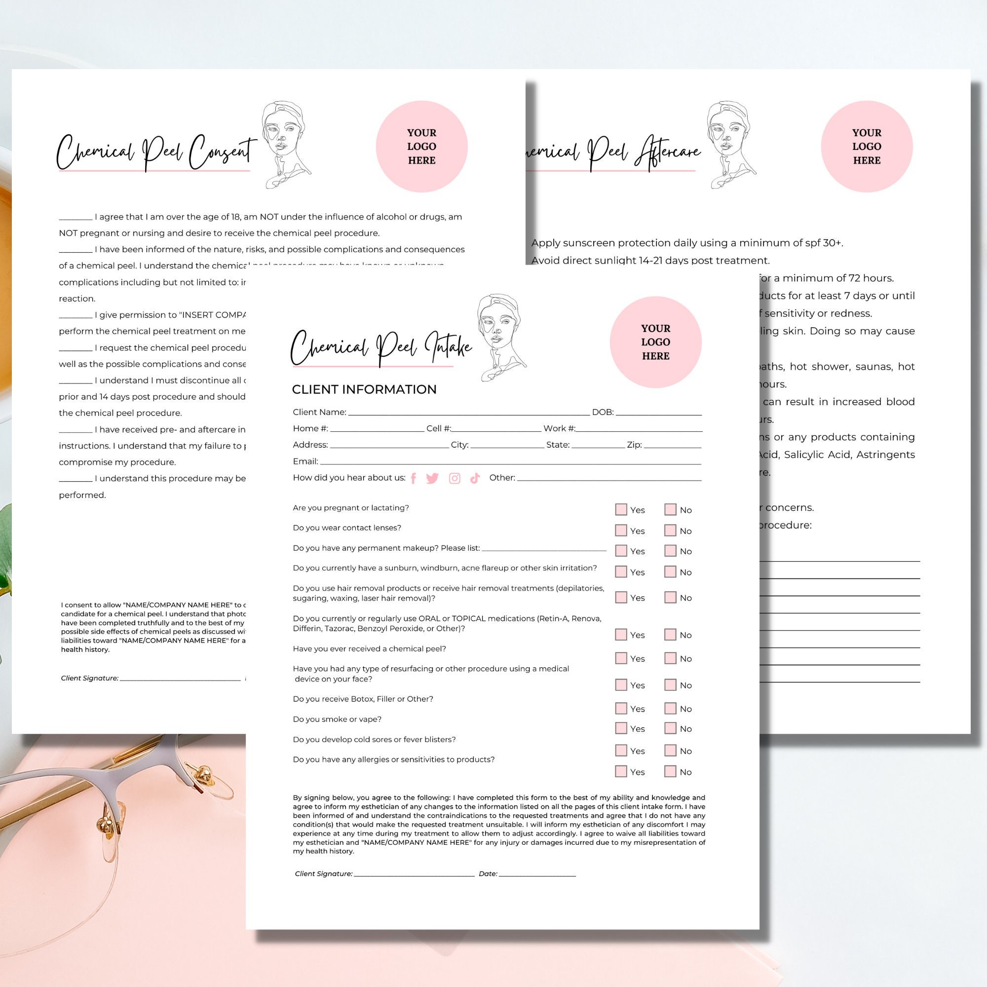 Chemical Peel Intake Consent Aftercare Forms I DIY Editable - Etsy