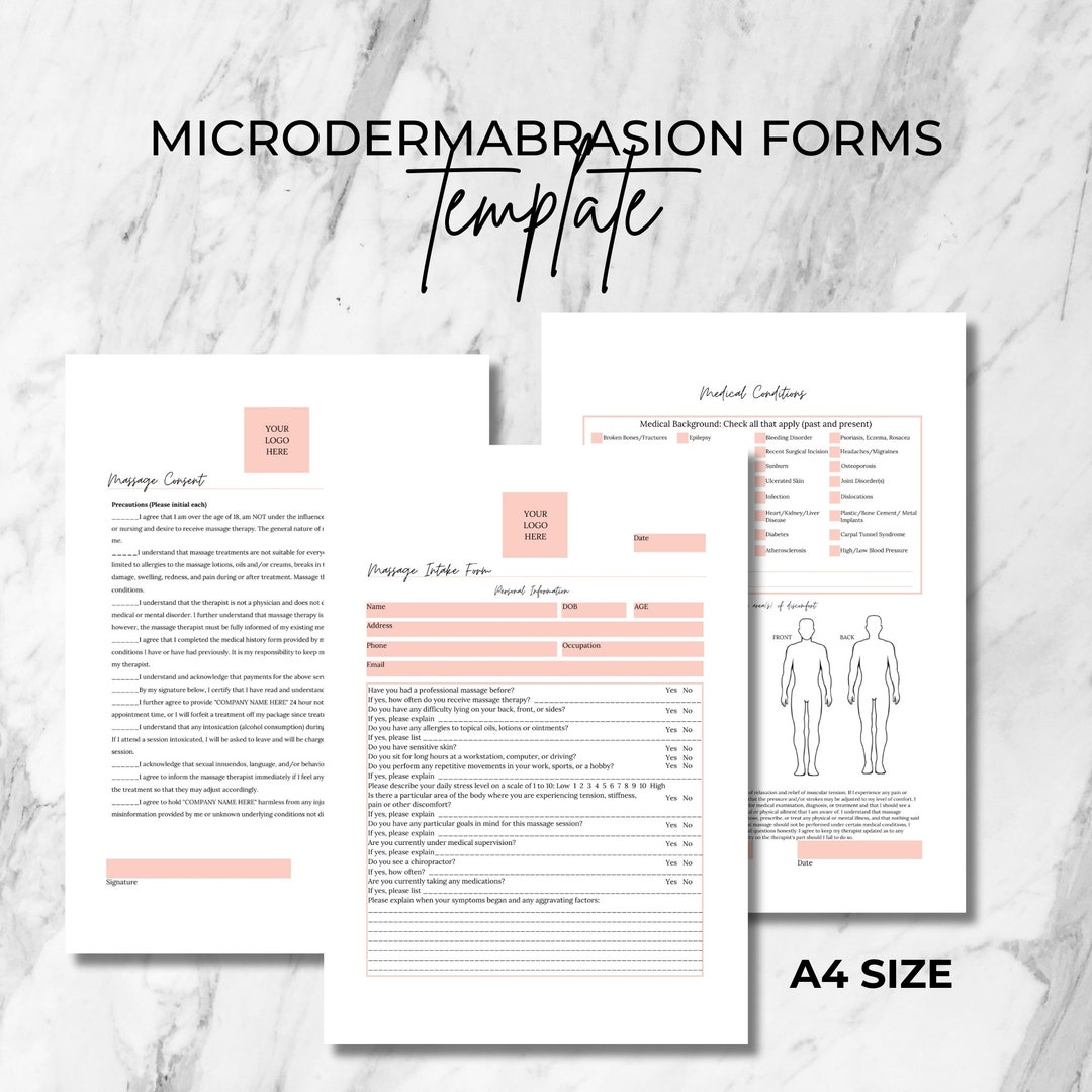 Massage Intake Form, Health History, Consent, A4 Size, Editable ...