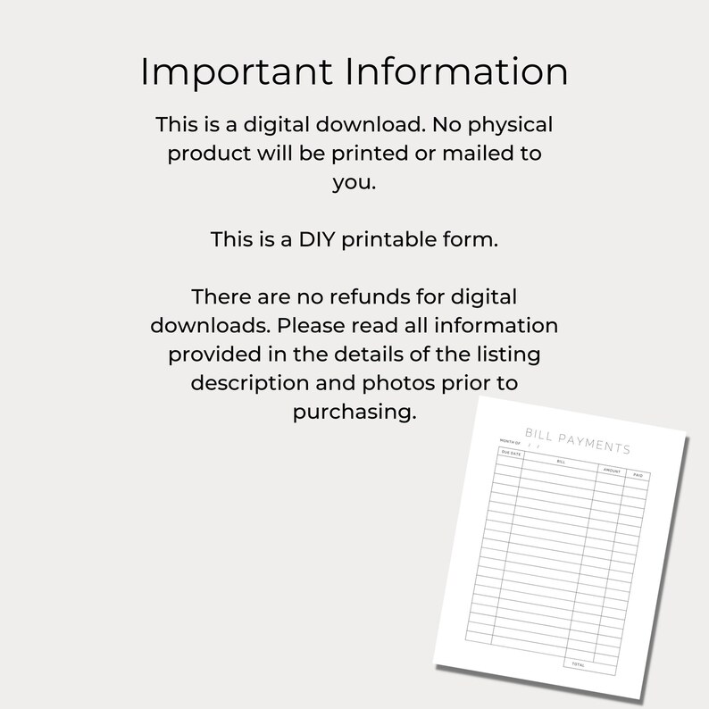 Bill Payment Printable Printable Bill Payment PDF Expense - Etsy