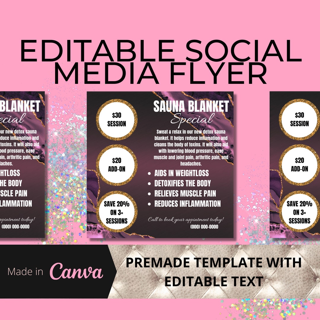 Editable Detox Sauna Blanket Specials Social Media Flyer I Service ...