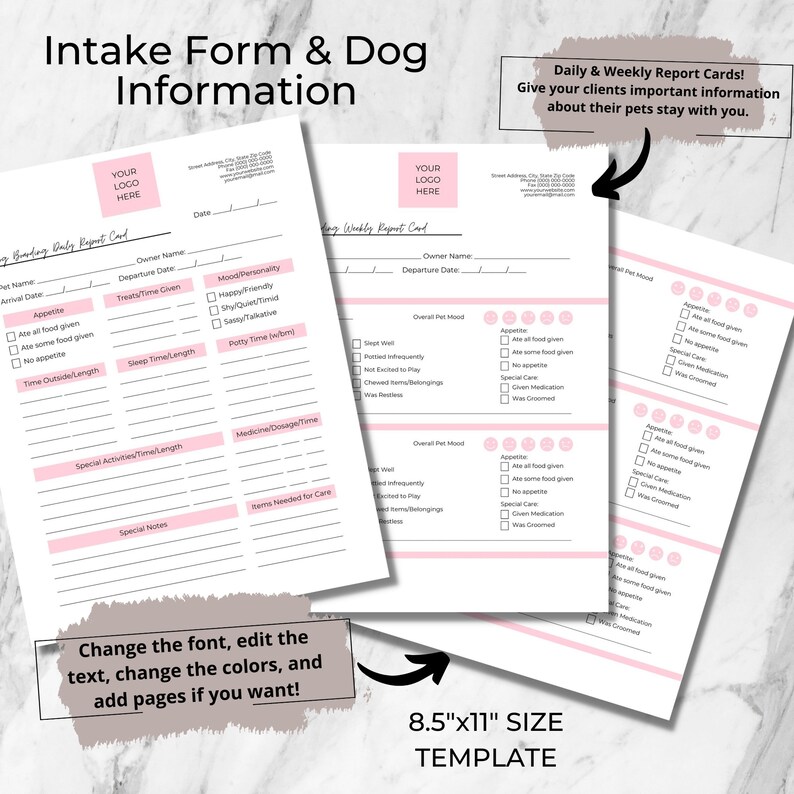 Dog Boarding Report Card, Editable Pet Care Form (canva Template) - Etsy