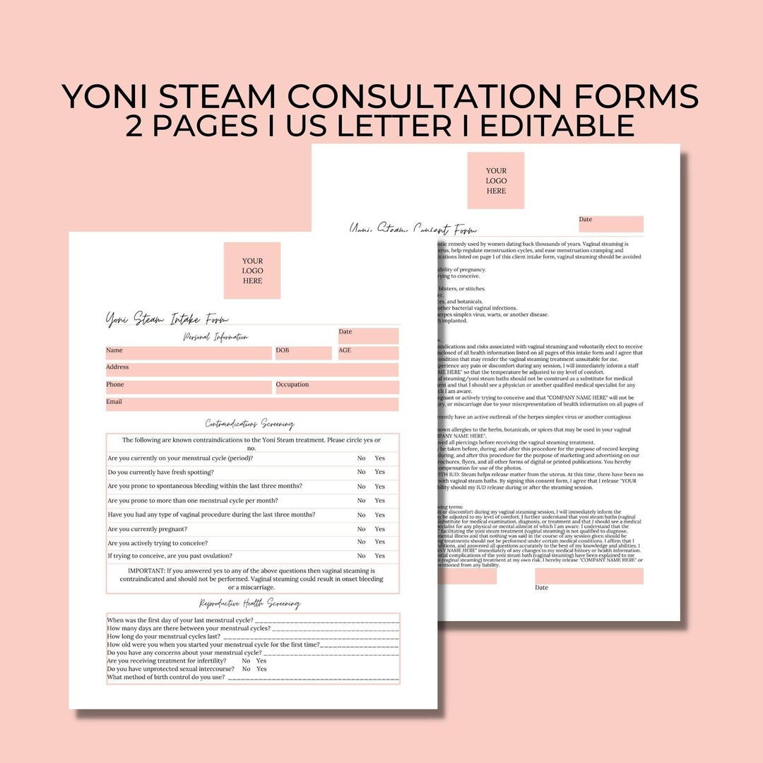 Yoni Steam Bath Intake and Consent Form, Editable Vaginal Steaming ...