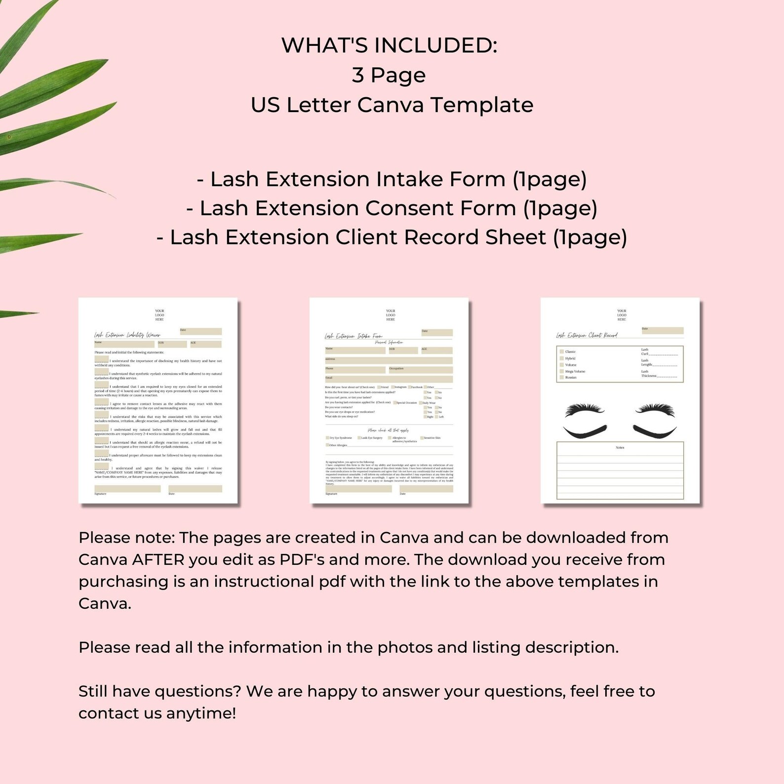 Editable Lash Extension Client Form Template I 3 Page Canva - Etsy