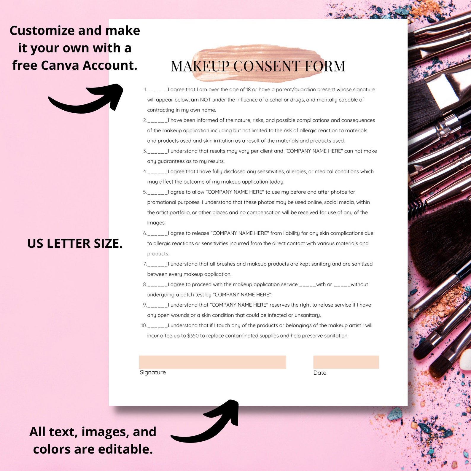 Makeup Artist Business Forms I Intake Consent Client Record - Etsy