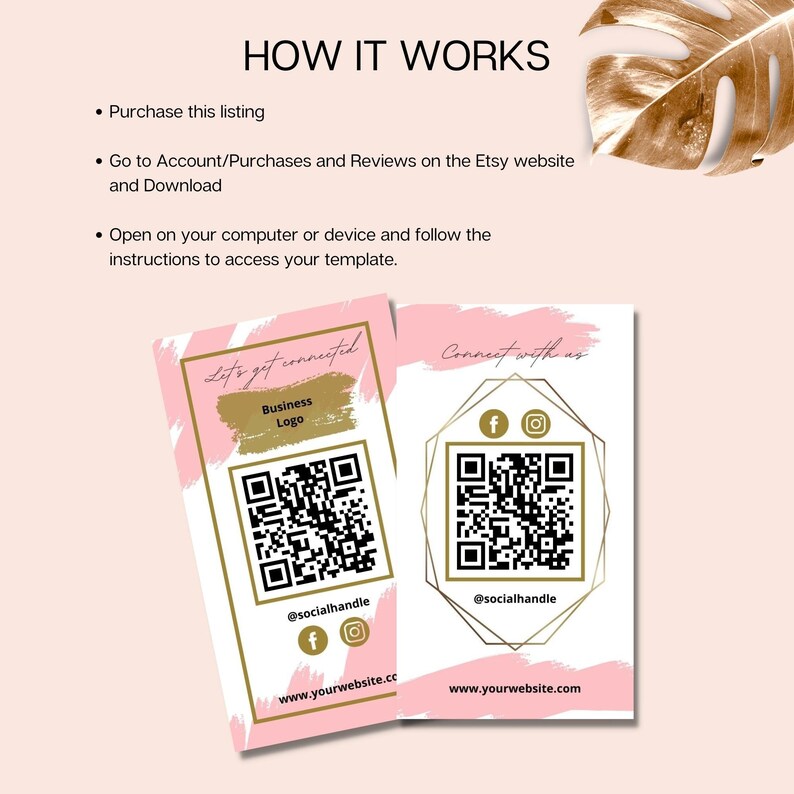 Connect With Us QR Code Business Cards Pink White & Gold - Etsy
