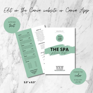 Editable Esthetician Price List Menu Template, Day Spa Price List Menu ...