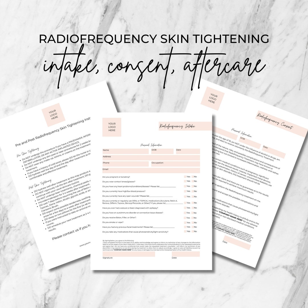 Radiofrequency Skin Tightening Intake, Consent, Precare, and Aftercare Forms Package, Editable ...