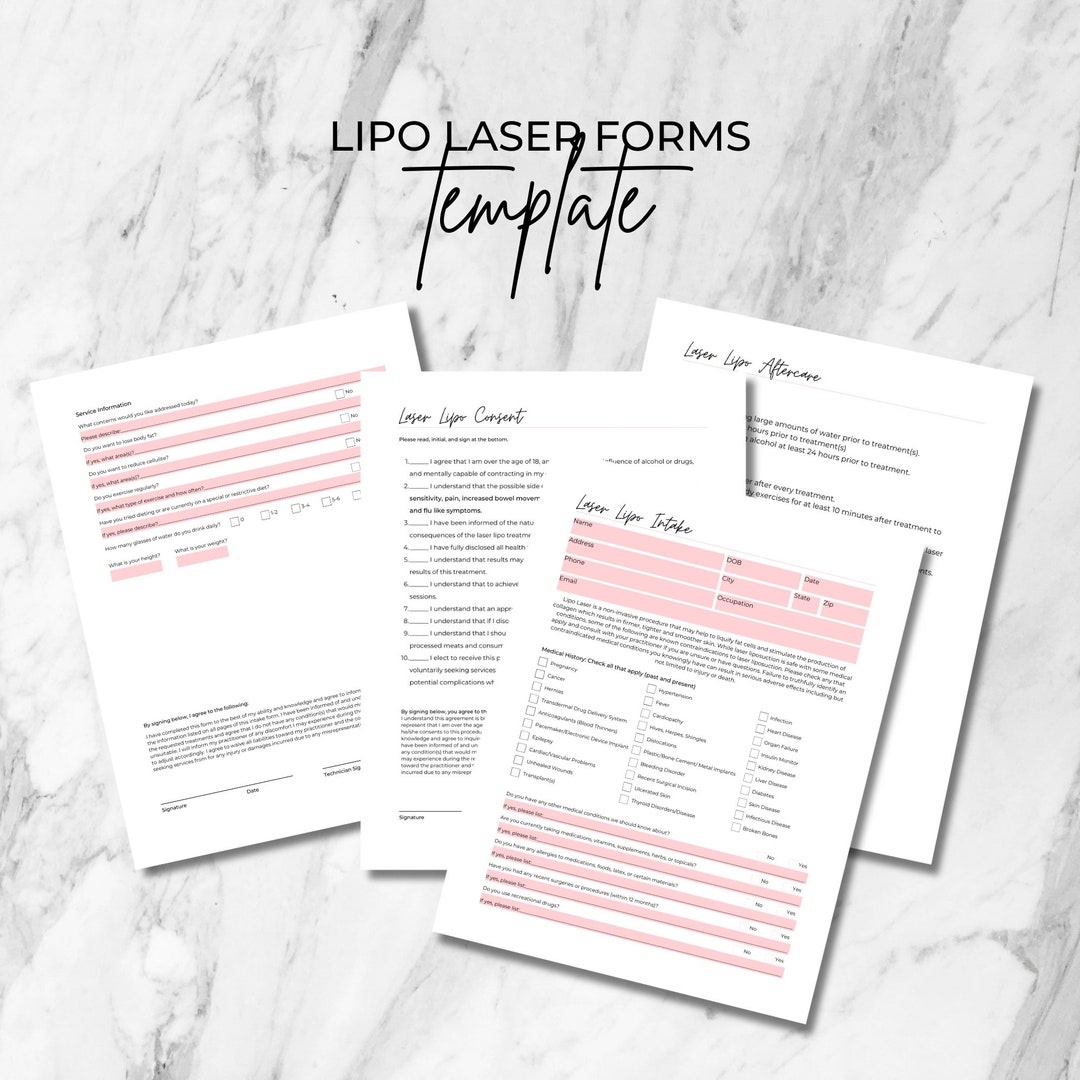 Laser Lipo Intake Consent Waiver Aftercare Forms, DIY Editable ...