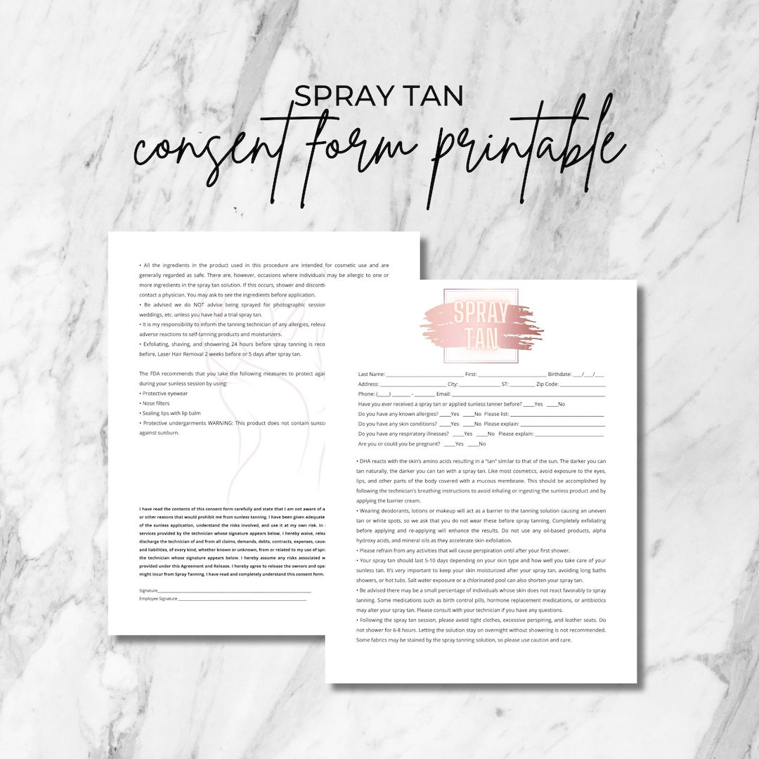 Spray Tan Consent Form Waiver, Esthetician Cosmetologist Business Forms ...