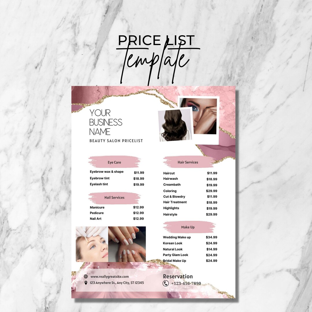 Editable Esthetician Price List Menu Template, Day Spa Price List Menu ...