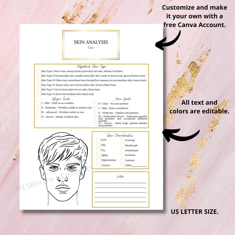 Skin Analysis Template Forms I Male Female Face Charts I DIY | Etsy