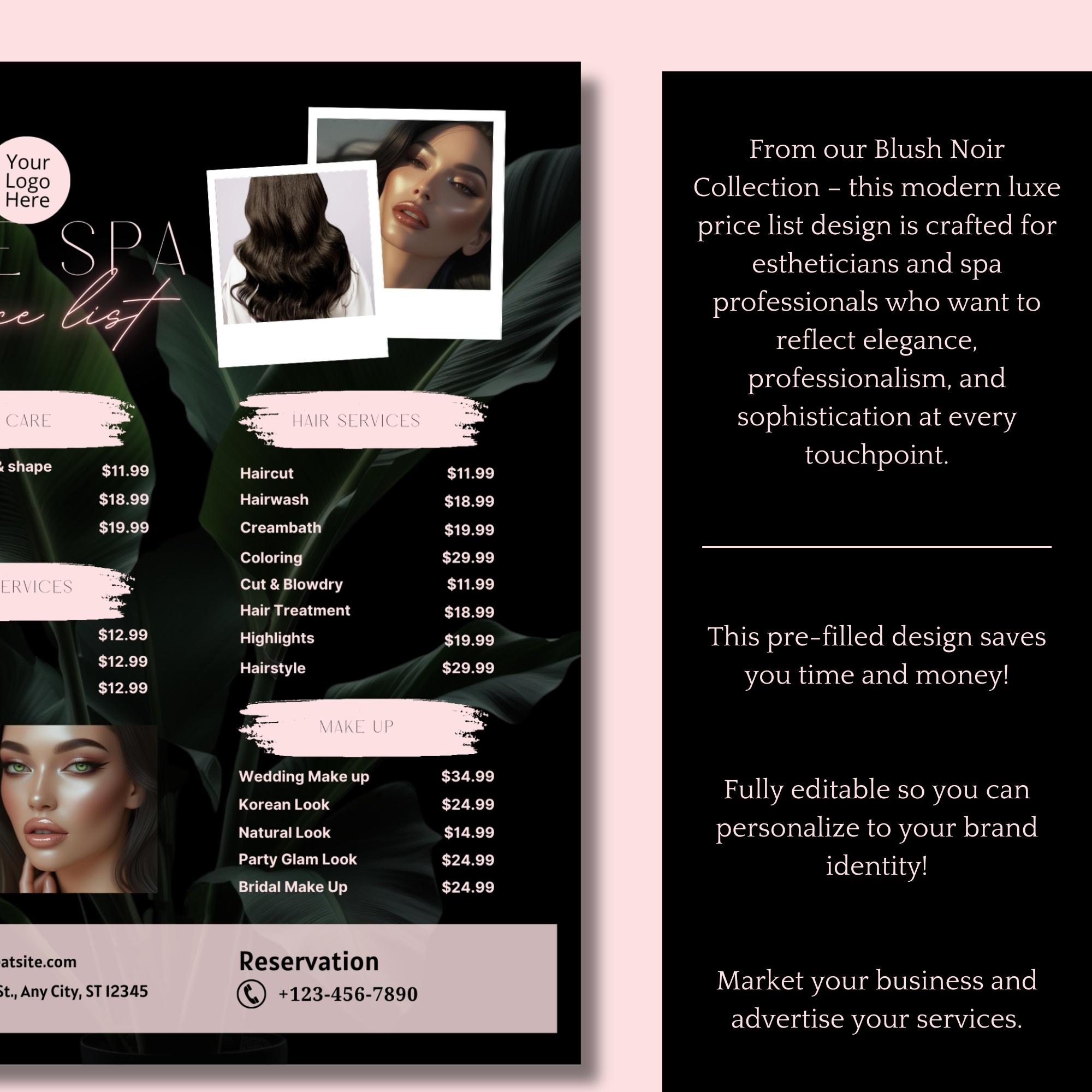 Esthetician Price List Template, Blush Pink Spa Menu (canva Editable ...