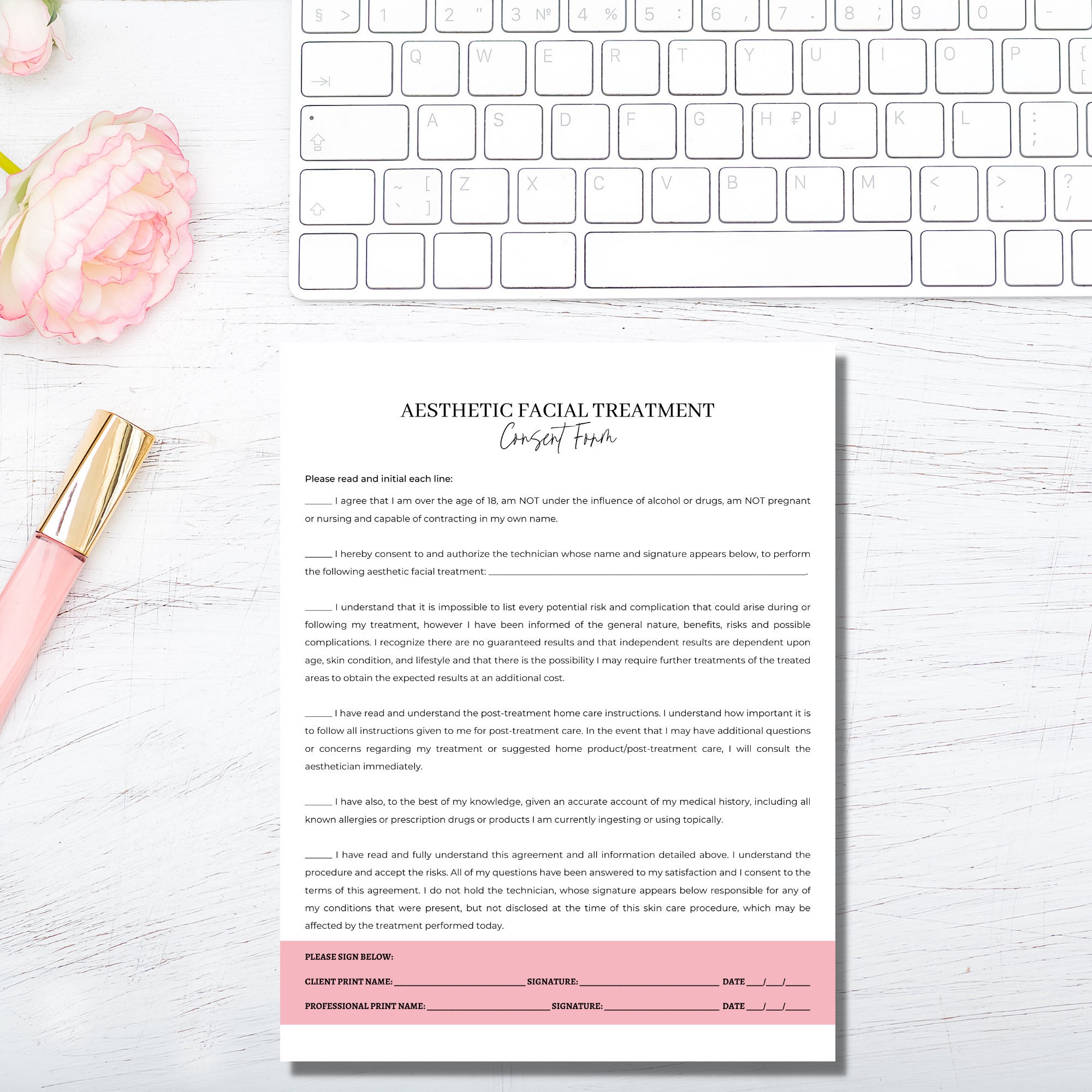 Aesthetic Facial Treatment Consent Form I No Edit Printable - Etsy Ireland