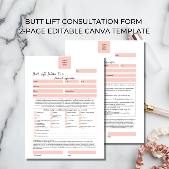 Butt Lift Intake and Consent Form DIY Editable Printable Butt - Etsy