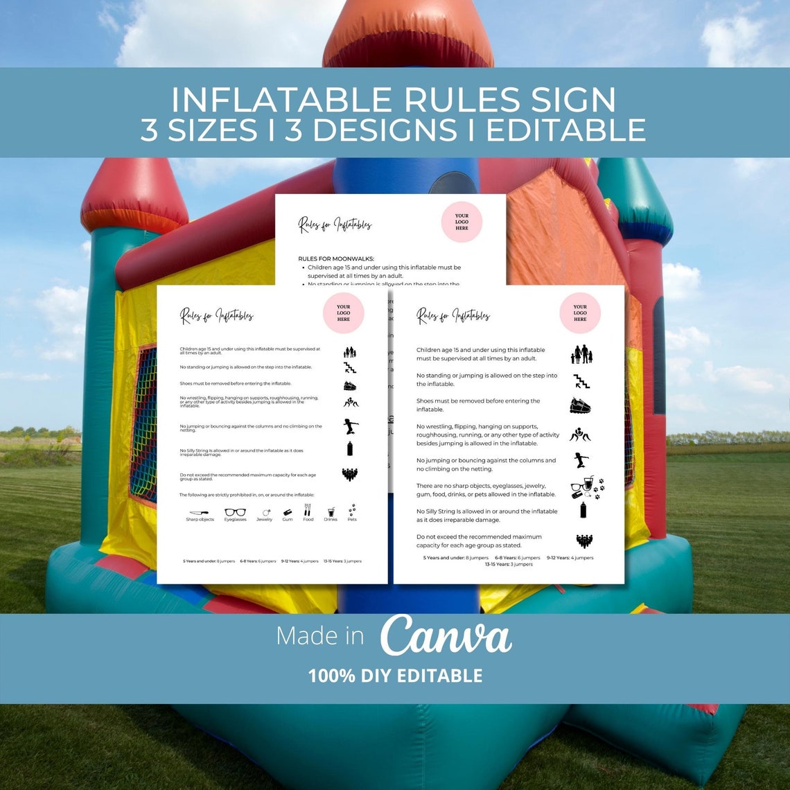 Inflatable Rules Sign Templates 3 DIY Editable Designs Canva - Etsy